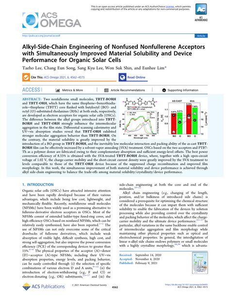 Pdf Alkyl Side Chain Engineering Of Nonfused Nonfullerene Acceptors With Simultaneously