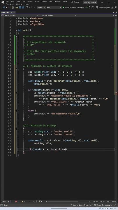 Stdmismatch Usage Examples C Algorithms Cppprogramming Coding