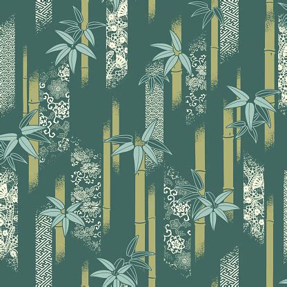 Japanese Design With Bamboo And Traditional Patterns Stock Illustration