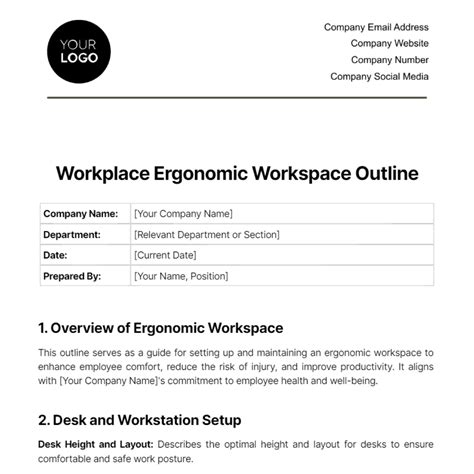 Free Workplace Ergonomic Workspace Outline Template To Edit Online