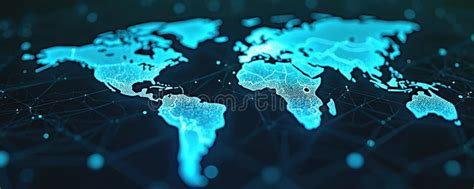 Digital World Map Illustrated With Glowing Circuit Lines Nodes Global Technology