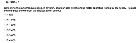 Solved QUESTION Determine The Synchronous Speed In Chegg