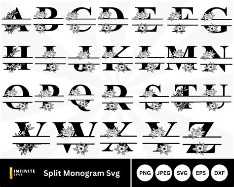 Split Monogram Svg Split Monogram Svg Letters Monogram Bundle Alphabet Svg Split Monogram