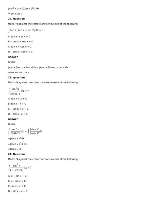 Rs Aggarwal Solutions For 12th Class Maths Chapter 12 Indefinite