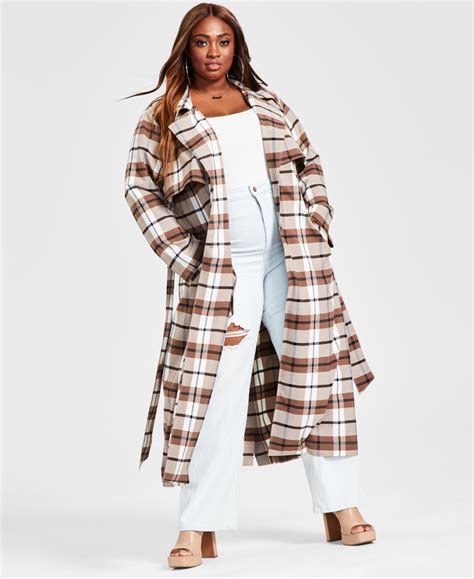 Nina Parker Trendy Plus Size Plaid Trench Coat Plaid Shefinds