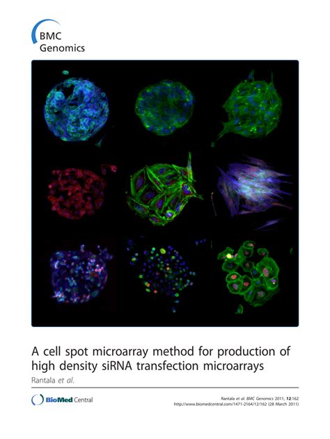 PDF A Cell Spot Microarray Method For Production Of High Density SiRNA Transfection Microarrays