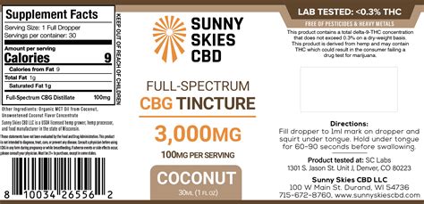 Full Spectrum Cbg Tincture Coconut Sunny Skies Cbd