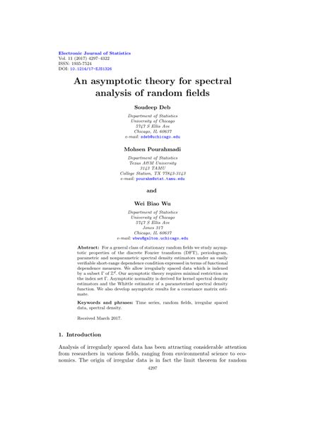 Pdf An Asymptotic Theory For Spectral Analysis Of Random Fields