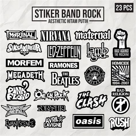 23pcs Black And White Aesthetic Band Stickers Metal Rock Band Sitiker