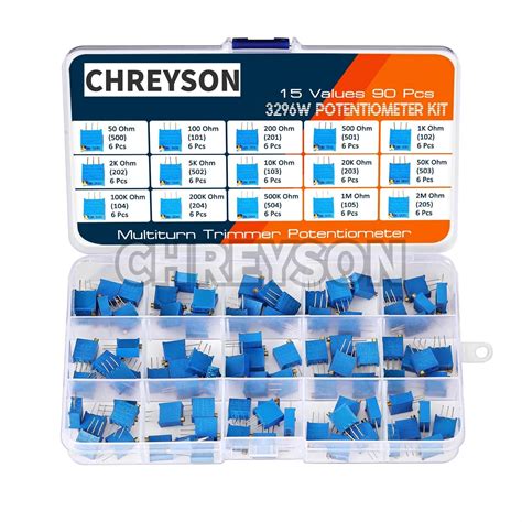15 Values 90 Pcs 3296w Variable Resistor Potentiometer Assortment Kit