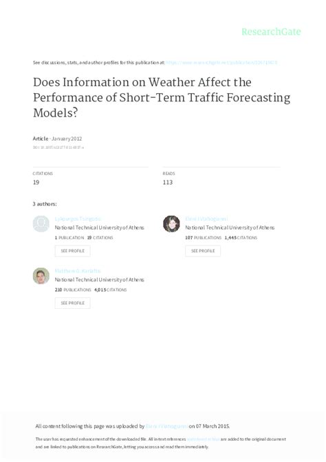 Pdf Does Information On Weather Affect The Performance Of Short Term Traffic Forecasting Models