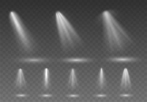 스포트라이트 무대 빔 광선이 있는 흰색 빛나는 램프 투광 조명 효과 조명 장면 벡터 프리미엄 벡터