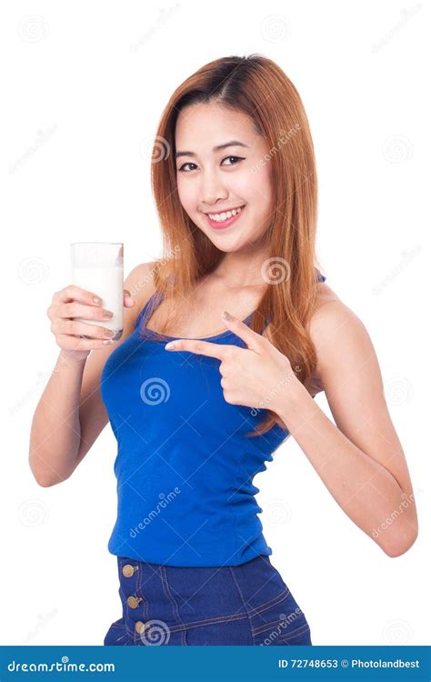 Young Woman Holding Glass Of Milk Stock Image Image Of White Woman