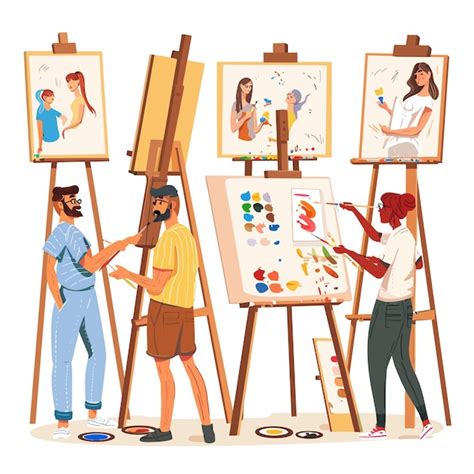 Taller Aula Con Artistas Pintura Arte Vector Premium Generado Con Ia