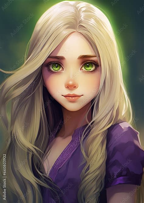 Drawing Girl Long Blonde Hair Green Eyes Gorgeous Effect Pale Skin
