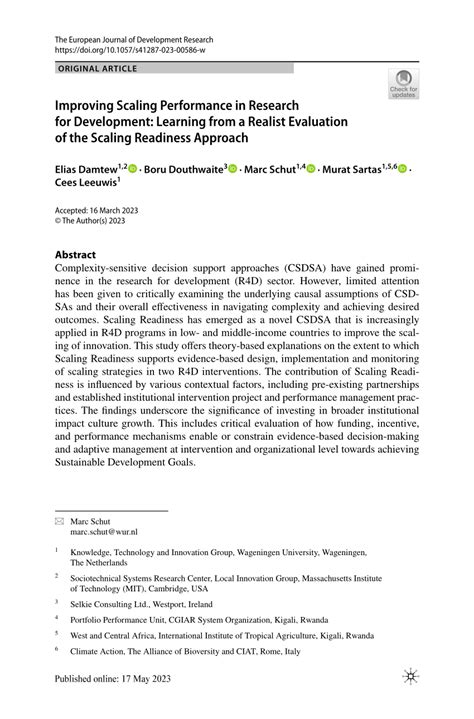 Pdf Improving Scaling Performance In Research For Development Learning From A Realist