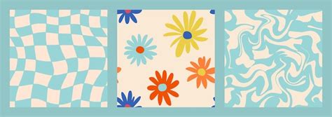 Premium Vector 1970 Daisy Flowers Trippy Grid Wavy Swirl Seamless