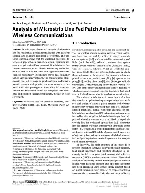 Pdf Analysis Of Microstrip Line Fed Patch Antenna For Wireless Communications