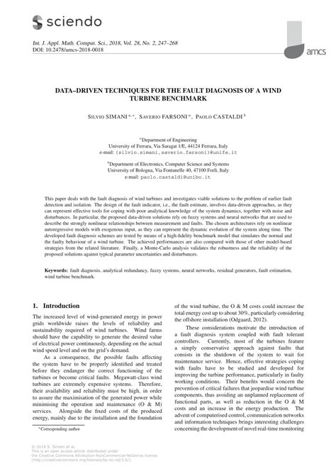 Pdf Data Driven Techniques For The Fault Diagnosis Of A Wind Turbine Benchmark