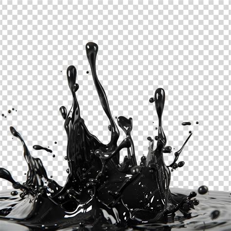 Черный брызг жидкости изолированный на прозрачном фоне Премиум Ai