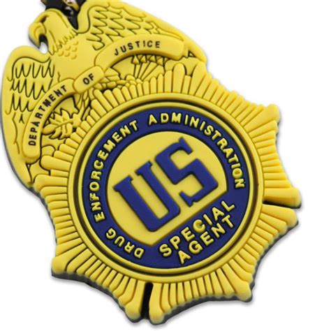 Dea Badge Molded Key Tag Us In Middle Goldblue