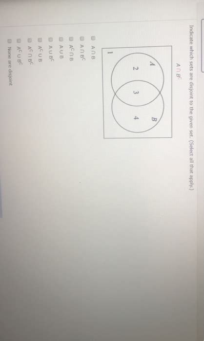 solved indicate which sets are disjoint to the given set