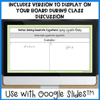 Notes And Practice Worksheet Solve Quadratic Equations Using Square Roots