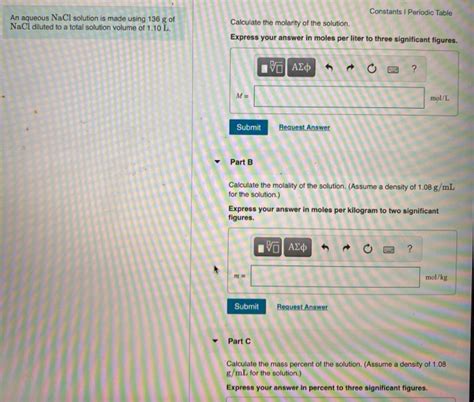 Solved An Aqueous NaCl Solution Is Made Using G Of NaCl Chegg Com