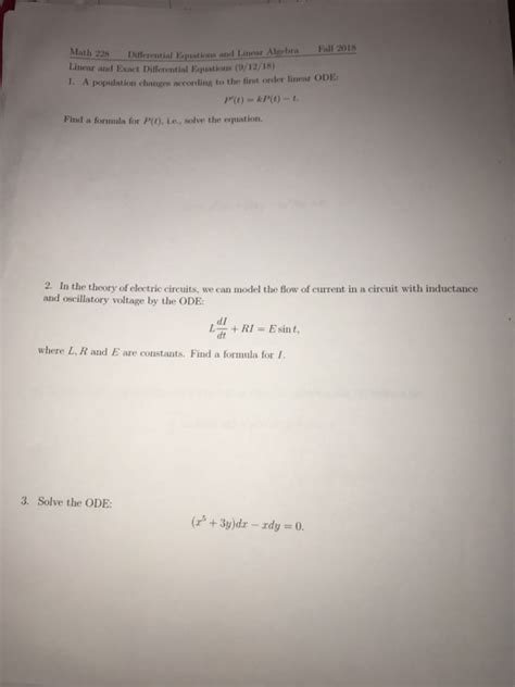 Solved Math 228 Diferential Equations And Linear Algebra