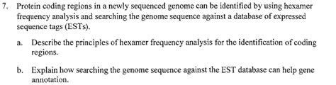 Solved Protein Coding Regions In A Newly Sequenced Genome