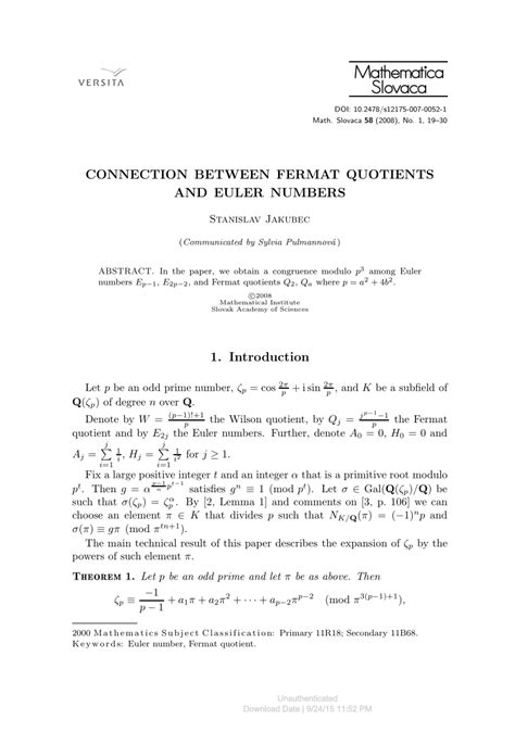 Pdf Connection Between Fermat Quotients And Euler Numbers
