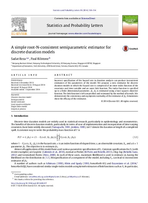 Pdf A Simple Root N Consistent Semiparametric Estimator For Discrete Duration Models