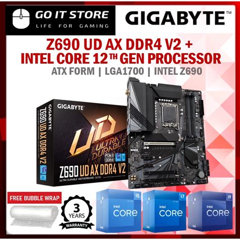 [combo Deal] Gigabyte Z690 Ud Ax Ddr4 V2 Lga1700 Atx Motherboard Intel 12th Gen Processor