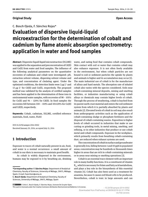 Pdf Evaluation Of Dispersive Liquid Liquid Microextraction For The Determination Of Cobalt And