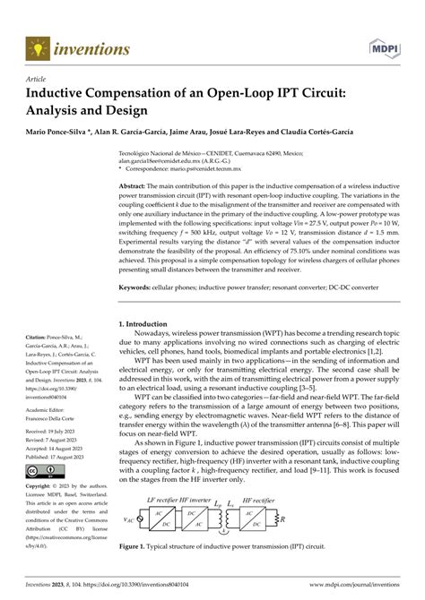 Pdf Inductive Compensation Of An Open Loop Ipt Circuit Analysis And