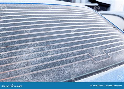 Rear Car Window Covered With Frost Warmed Defroster Stock Image Image Of Deicing Defroster