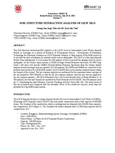 Ssi Analysis Of Lilw Silo Smirt 26 Pdf Youngs Modulus Mathematical Analysis