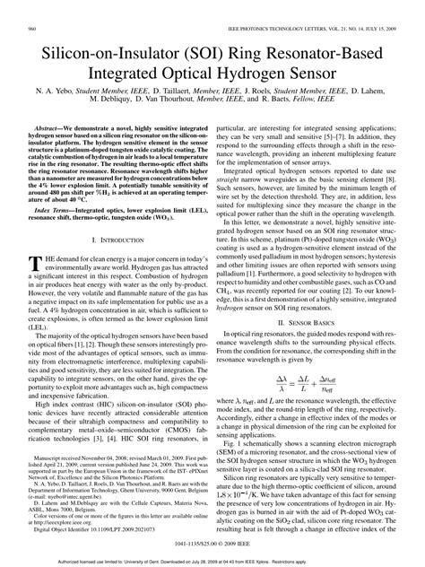 Pdf Silicon On Insulator Soi Ring Resonator Based Integrated Optical Hydrogen Sensor