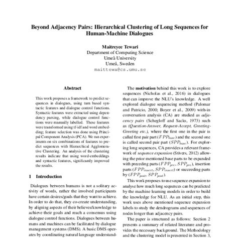 Beyond Adjacency Pairs Hierarchical Clustering Of Long Sequences For Human Machine Dialogues