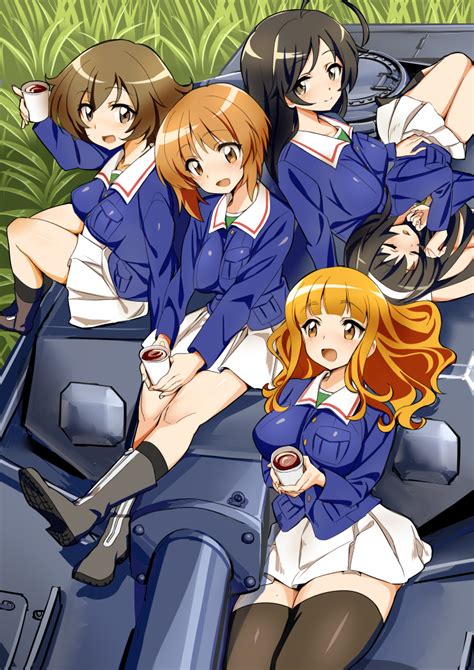 Safebooru 5girls Ahoge Akiyama Yukari Black Eyes Black Hair Breasts