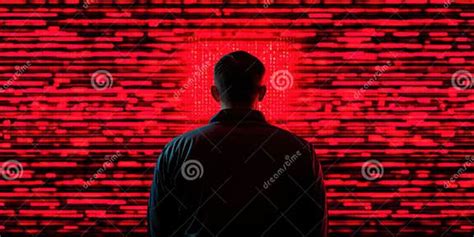 Scientist In Quantum Computing Lab Surrounded By Red Digital Data Stock Illustration