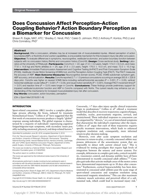 Pdf Does Concussion Affect Perception Action Coupling Behavior Action Boundary Perception As