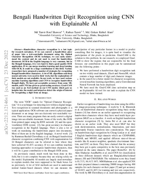 Pdf Bengali Handwritten Digit Recognition Using Cnn With Explainable Ai