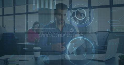 In Office Business Professionals Processing Digital Data With Animation Overlay Stock Footage