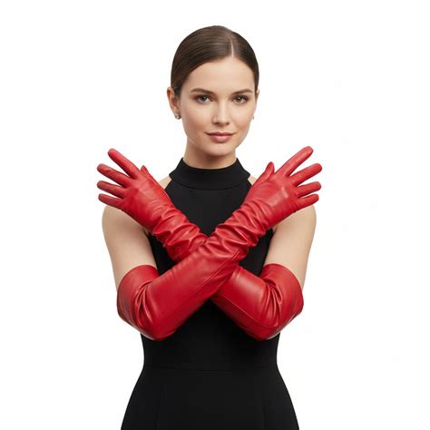 Womens Opera Long Leather Gloves Red Silk Lined 4042 Cm Nm Gloves