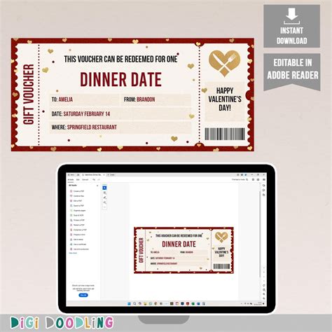 Valentine Dinner Date Voucher Template Printable Dinner Date Coupon