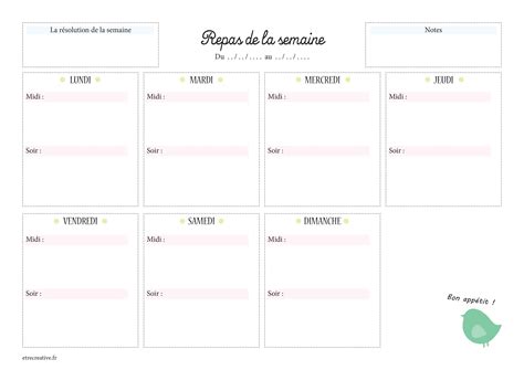 Exemple Planning Menu Semaine