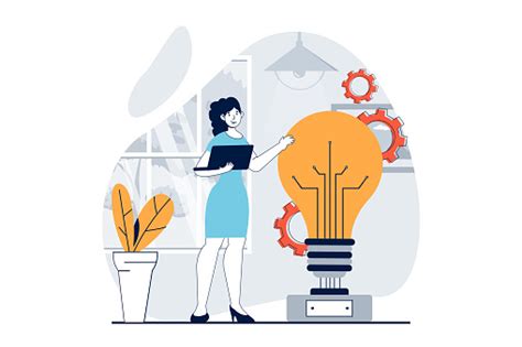 웹을 위한 플랫 디자인에서 사람들 장면이 있는 데이터 과학 개념입니다 브레인스토밍을 위해 통계를 연구하고 새로운 아이디어를 창출하는 여성 소셜 미디어 배너 마케팅 자료에