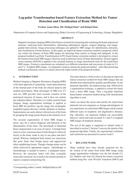 Pdf Log Polar Transformation Based Feature Extraction Method For Tumor Detection And