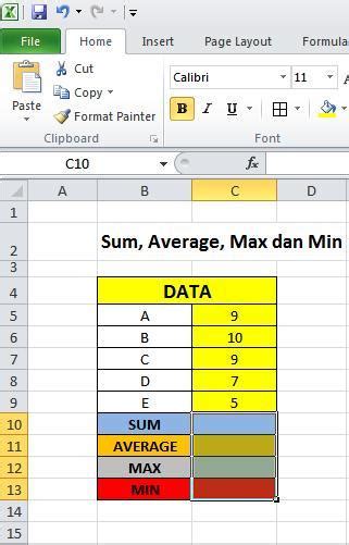 Rumus Sum Average Max Dan Min Pada Excel 2010 Belajar Office